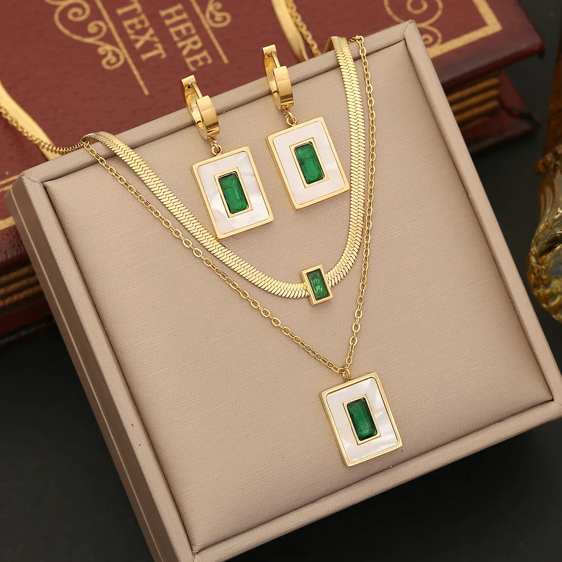 Stainless Steel Jewelry Set with 18K Gold Plating