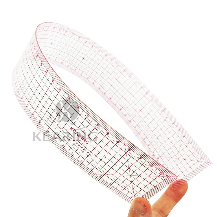 Kearing Transparent Red 50cm Plastic Grading Ruler For Pattern Making Odm