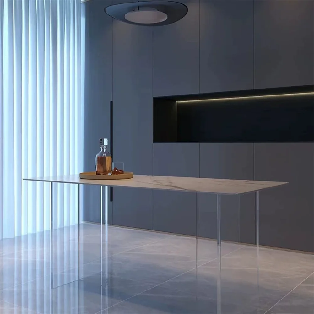 Modern Clear Acrylic Dining Table Table for Cafe Suspended Slate ...