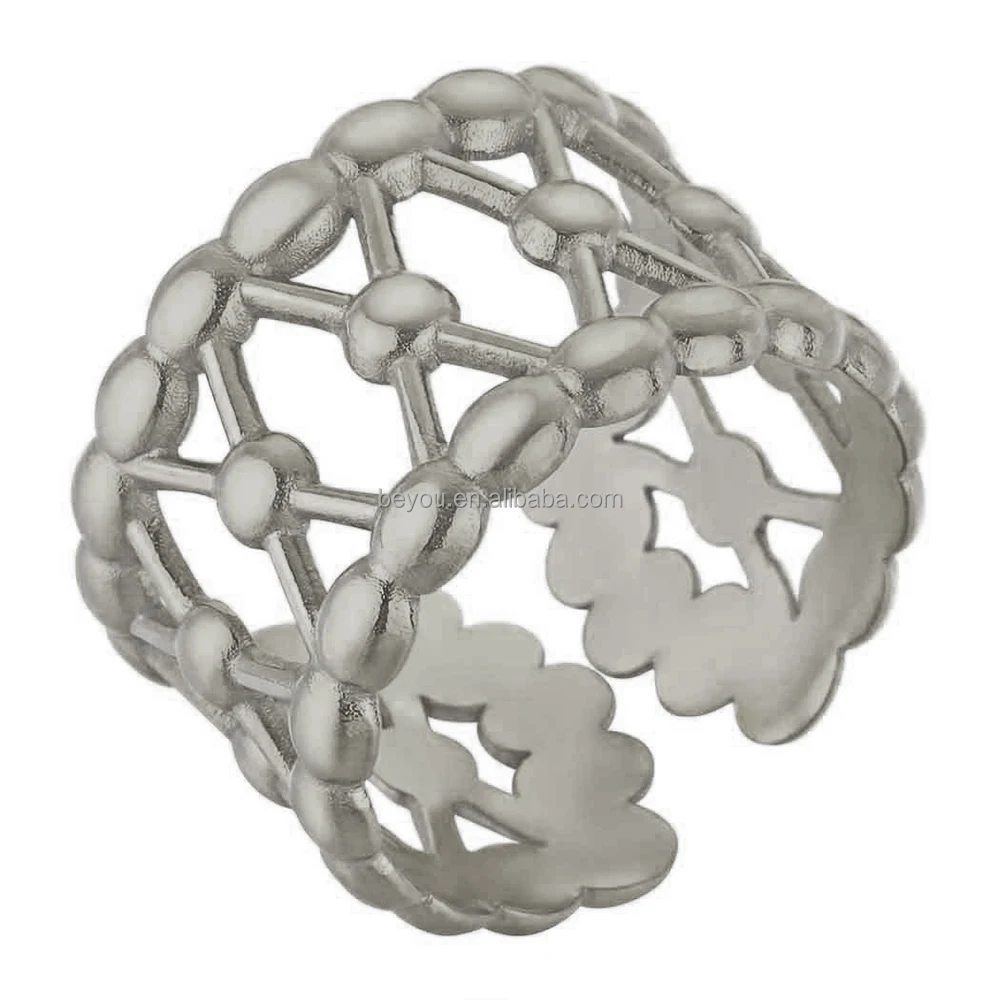 Fashion Geometry X Symbol Bead Chain Ring Women's Jewelry Stainless ...