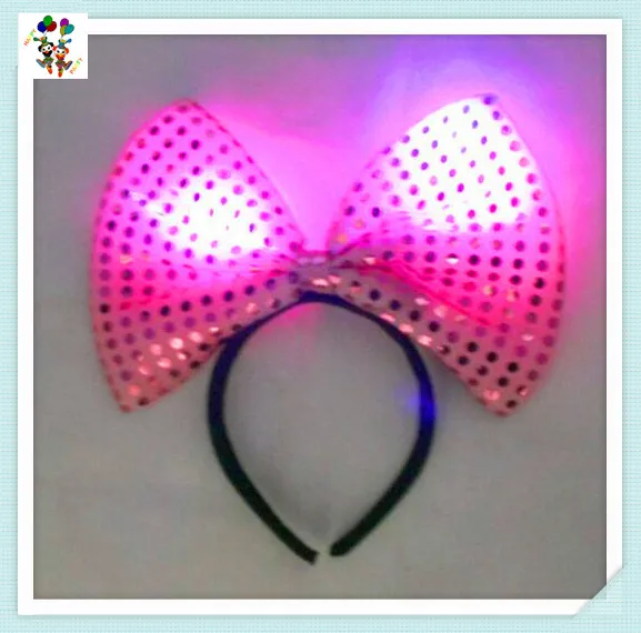 Cheap Party Costume Led Flashing Light Up Sequin Large Bow Headbands ...