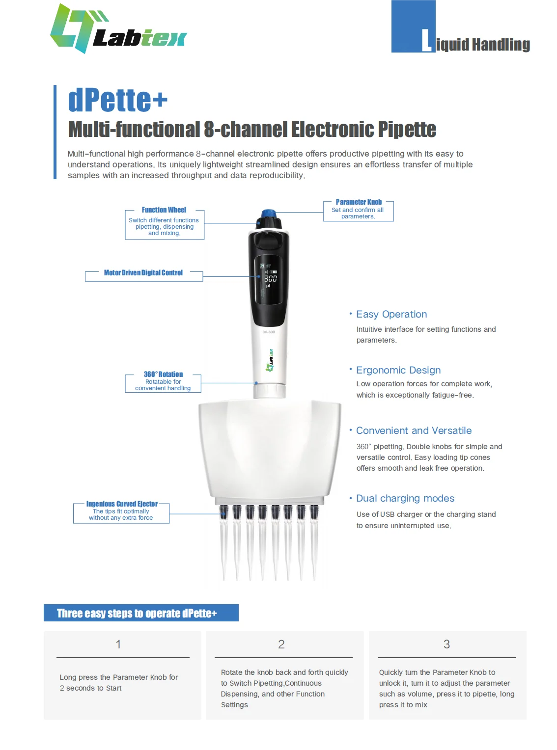 Labtex 8-channel Multi-functional Dpette+ Laboratory Electronic Pipette ...