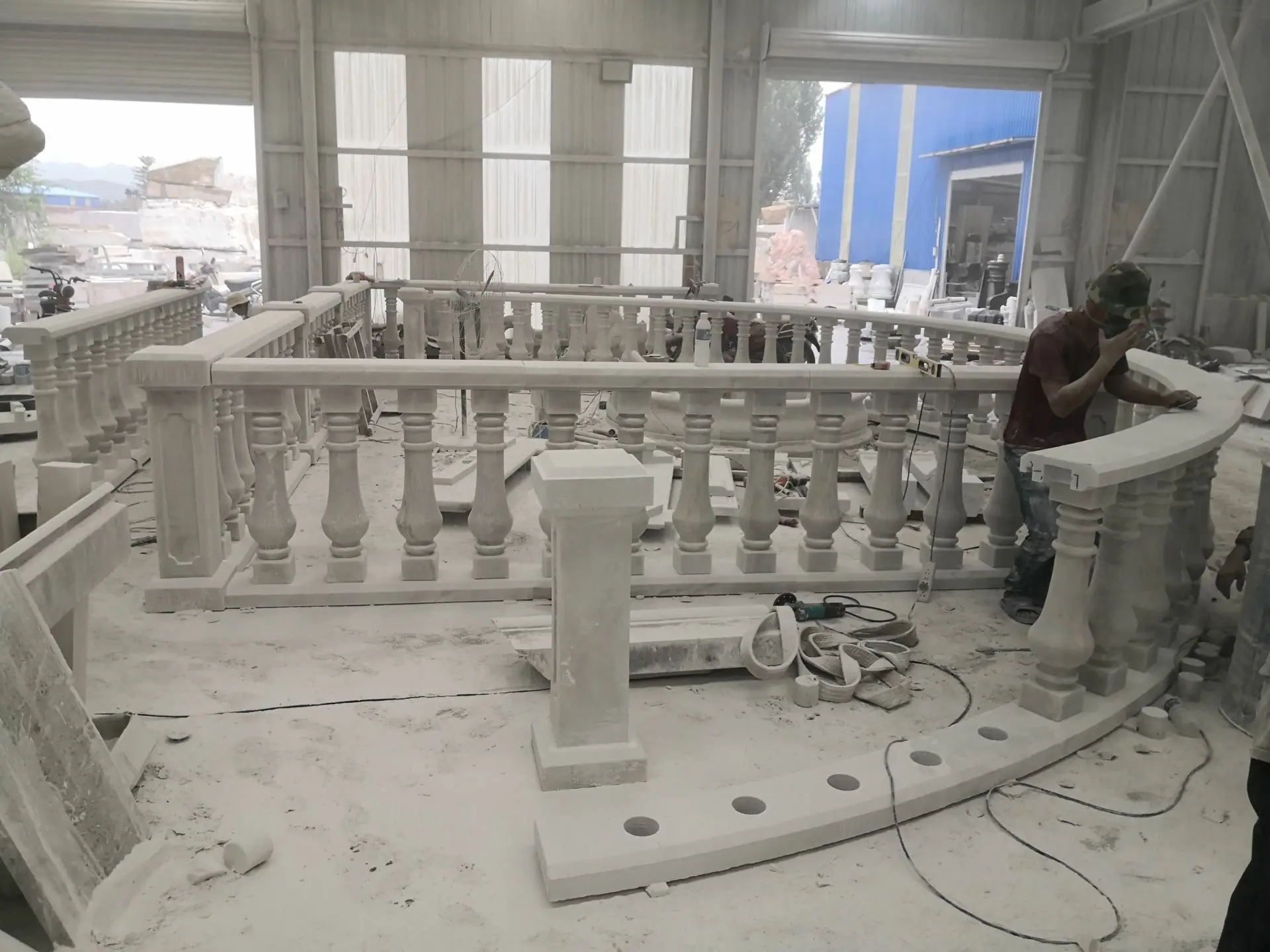 Modern Outdoor Use Natural White Marble Stone Balusters Stone Handrail ...
