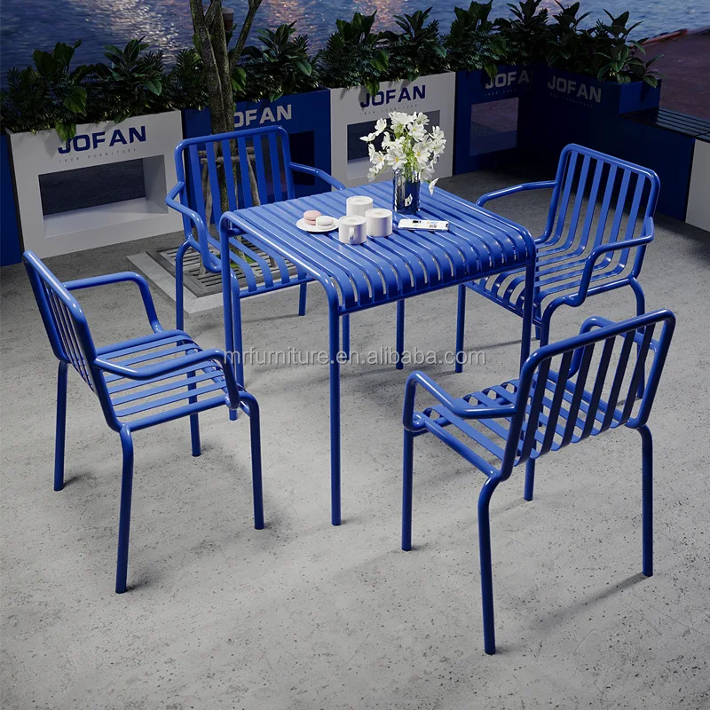 Waterproof Outdoor Dining Table Chair Set Rustic Metal Restaurant ...
