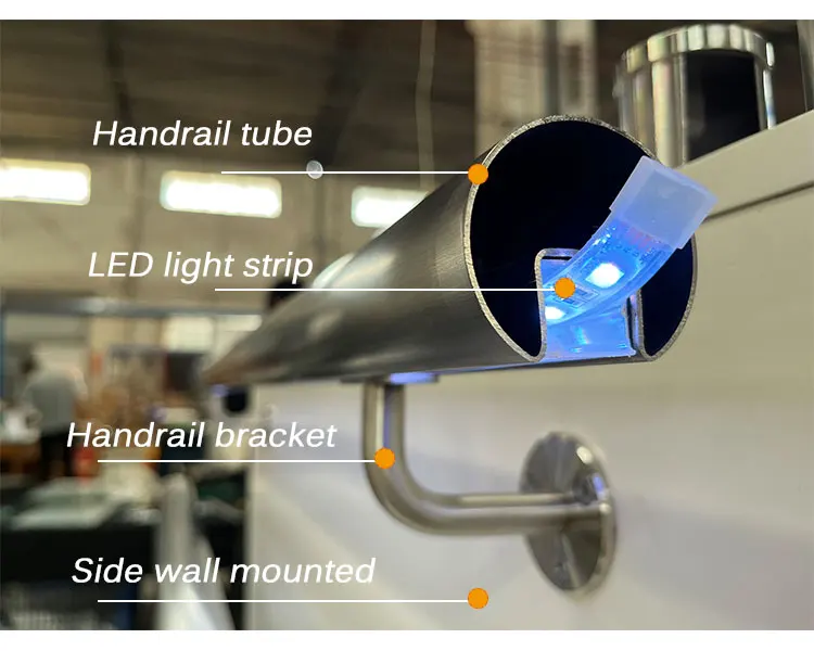 Stainless Steel Handrail Round Tube with LED Light Waterproof Outdoor ...