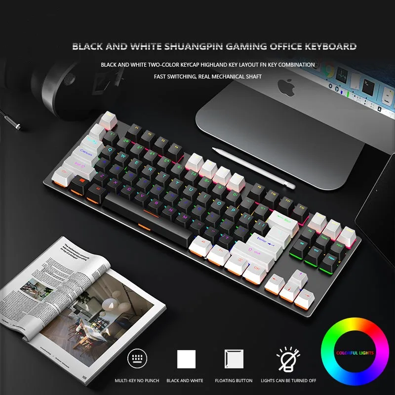 Gaming Mechanical Keyboard 87 Keys Ergonomic Keyboard Gamer Rgb ...