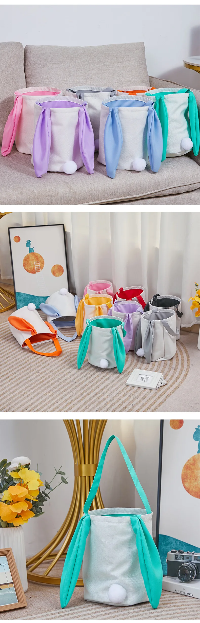 Sublimation Blank Easter Bunny Baskets 300grams Linen Egg Easter Treat ...