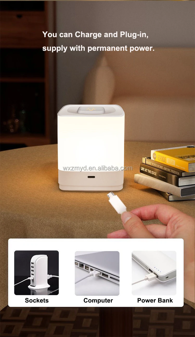 USB Rechargeable 4000mAh Modern Middle LED Bedside Night Light with ...