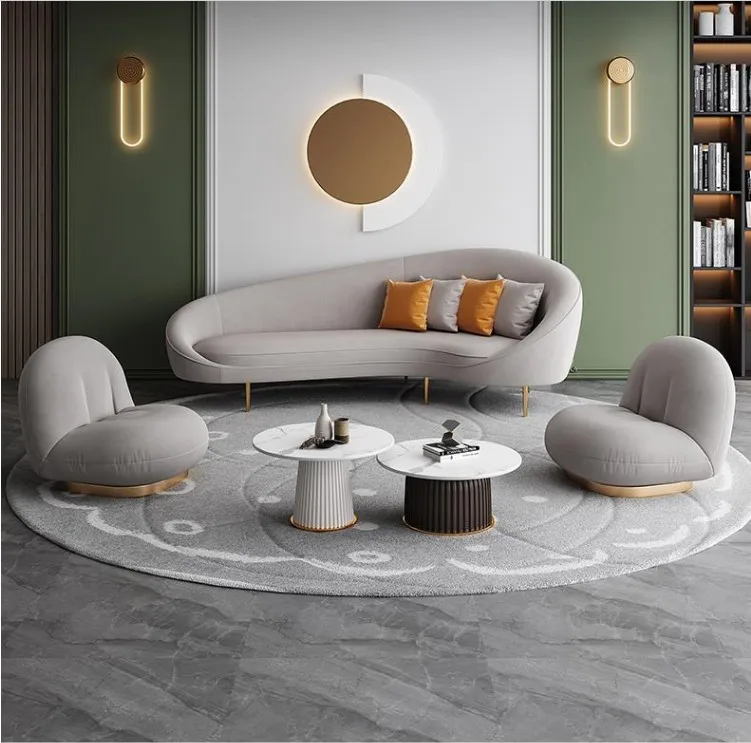 Modern Gray Curved Sofa - Velvet Sectional Sofas for Living Room