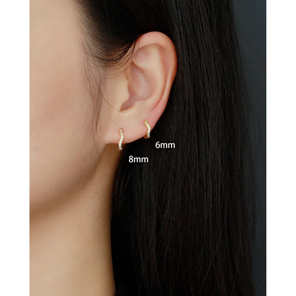 New 6mm 8mm 10mm Multi Sizes Cubic Zircon Hoop Earrings Jewelry S925 Sterling Silver Wave Twist ...