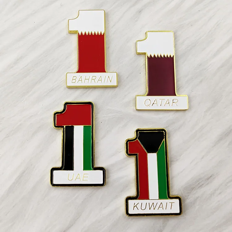 Custom UAE Qatar Country Flag Pin Kuwait Bahrain Number One Badge