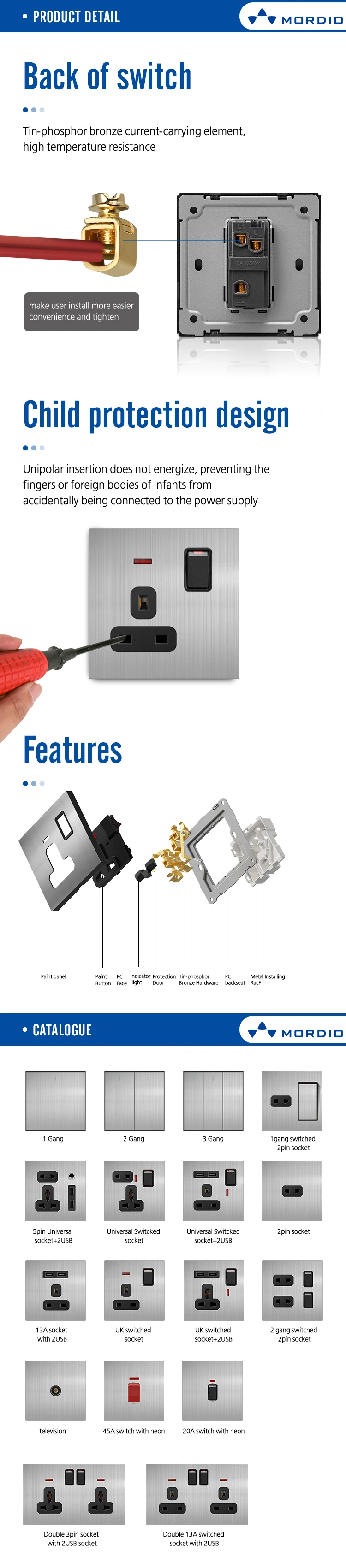 MORDIO Wall Socket Outlets - Durable & Safe Electric Switches