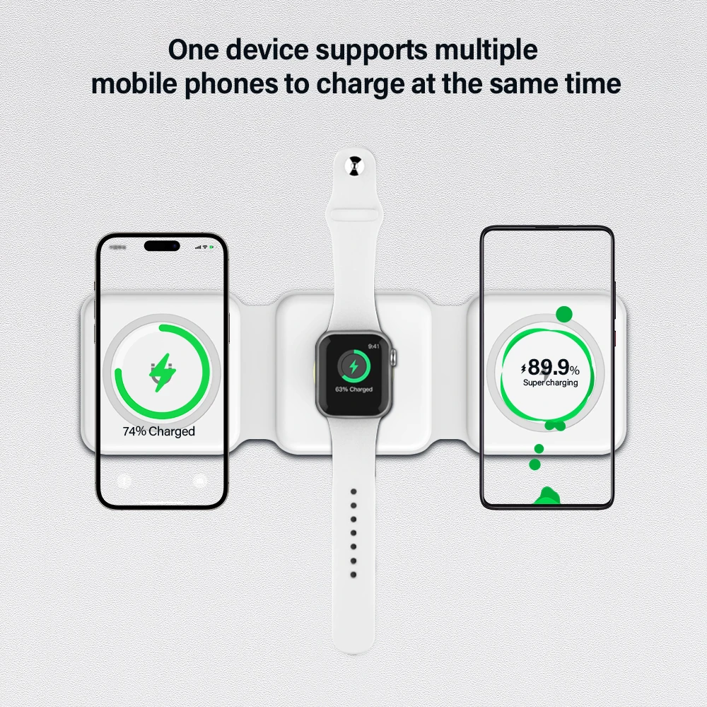 Us Trending Magnetic Foldable 15w Wireless Charger Travel 3 In 1