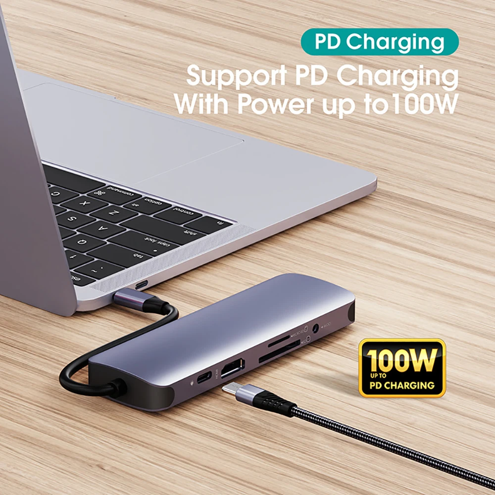 Multiport Type C Hub Usb 3.0 100w Pd Charge 1000mbps Rj45 Hdmi4k Switch Docking Station 9 In 1 ...