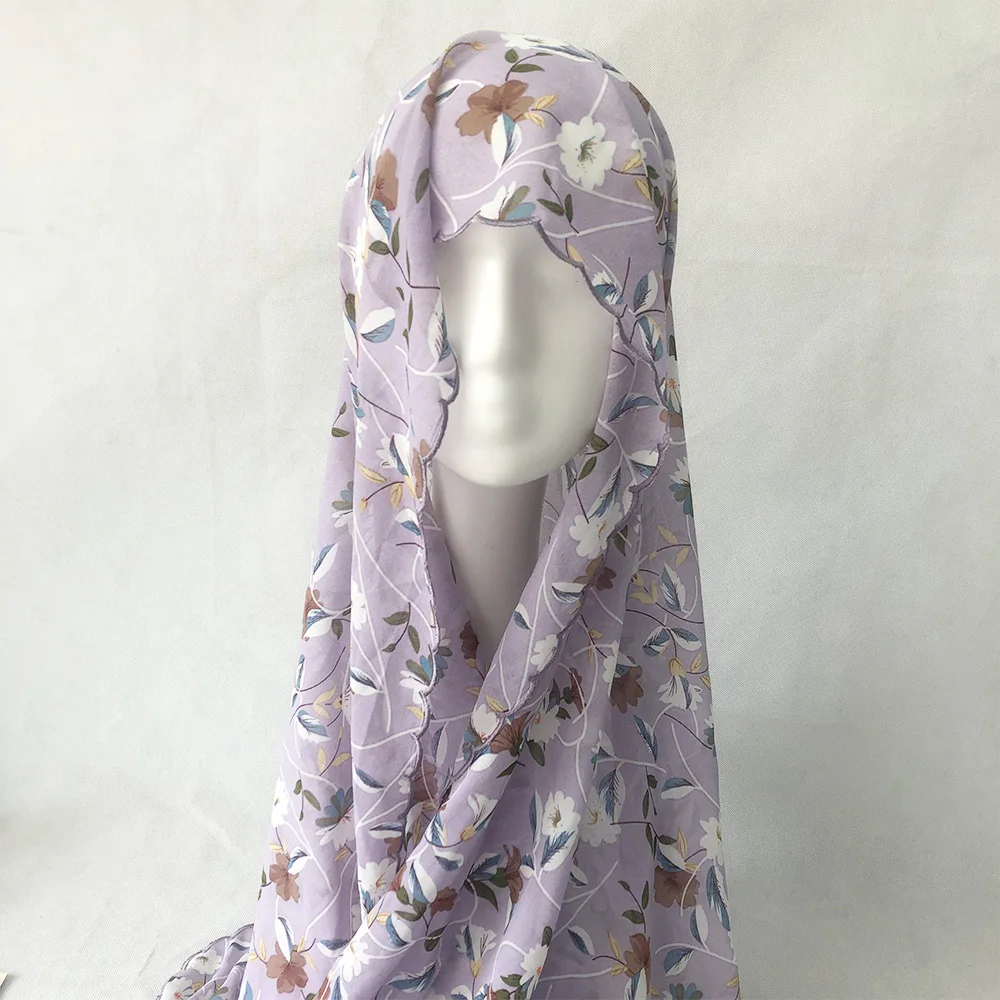 Printed Sulam Hijab Custom Muslim Luxury High Quality Chiffon With ...