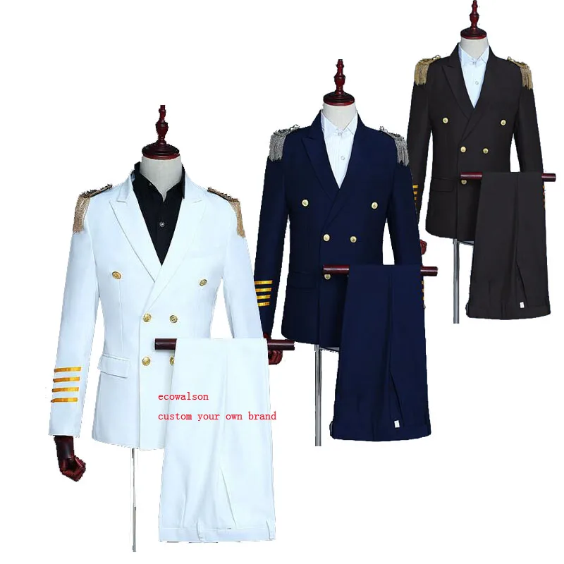 Ecowalson Captain Officer Sailor Peacoat Costume Mens Blazer Suit ...
