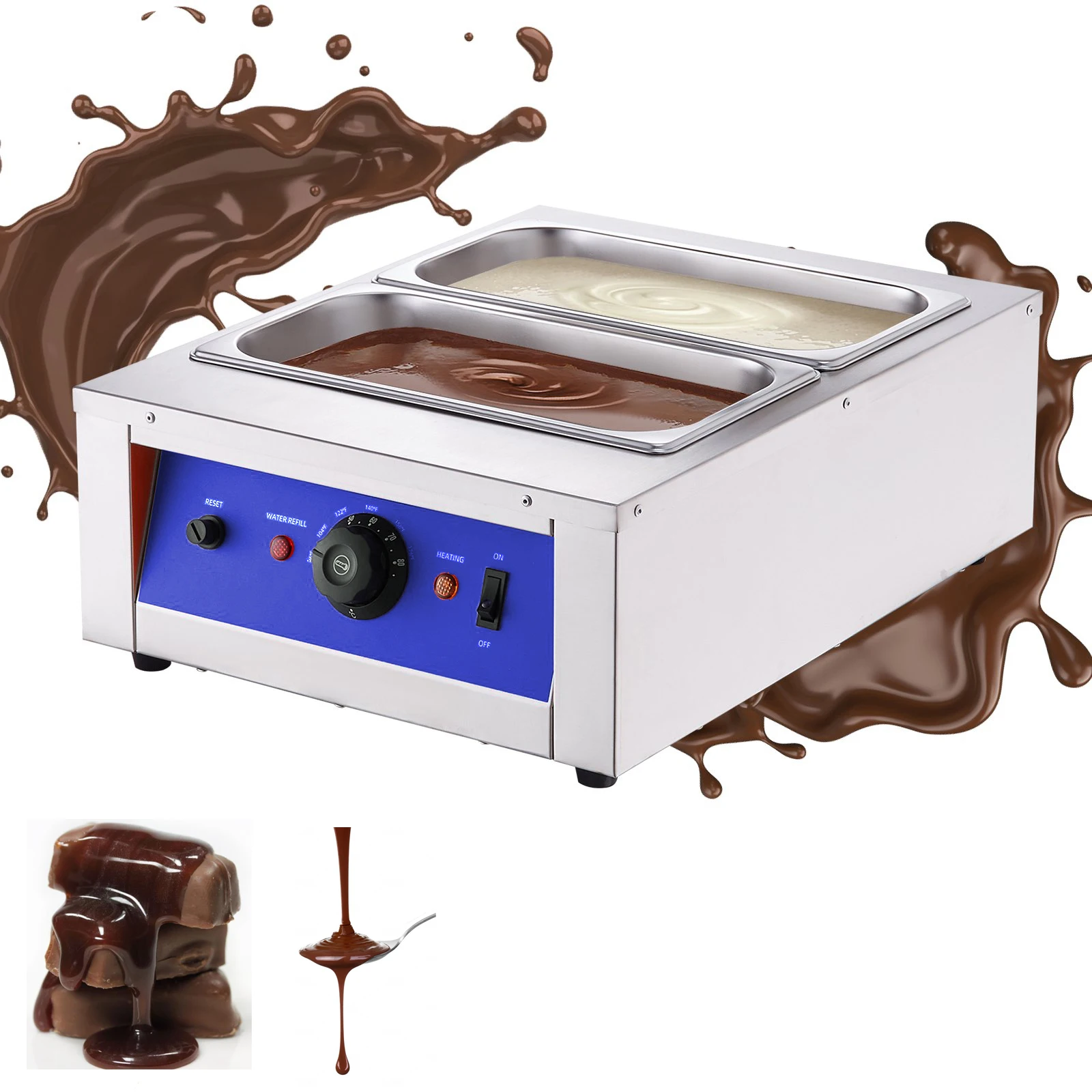 2 Tank Chocolate Heater Food Warmer Electric Stainless Steel Cheese ...