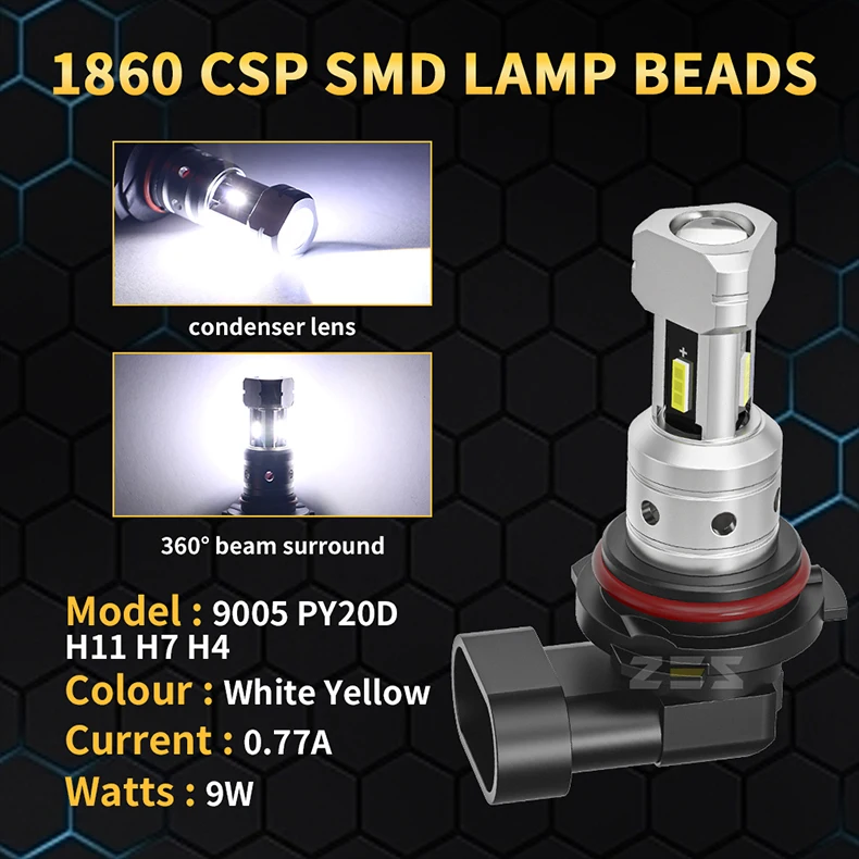 Zes Af03 1860 Csp Smd Chips 9w 800lm 9005 Py20d H11 H4 H7 Super Bright Car Led Lights Auto ...