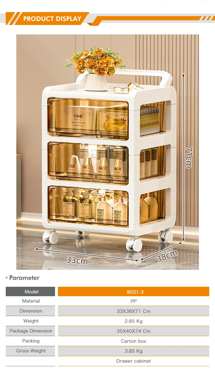 Household Kitchen Bedroom 3 Tier Transparent Drawer Storage Containers ...
