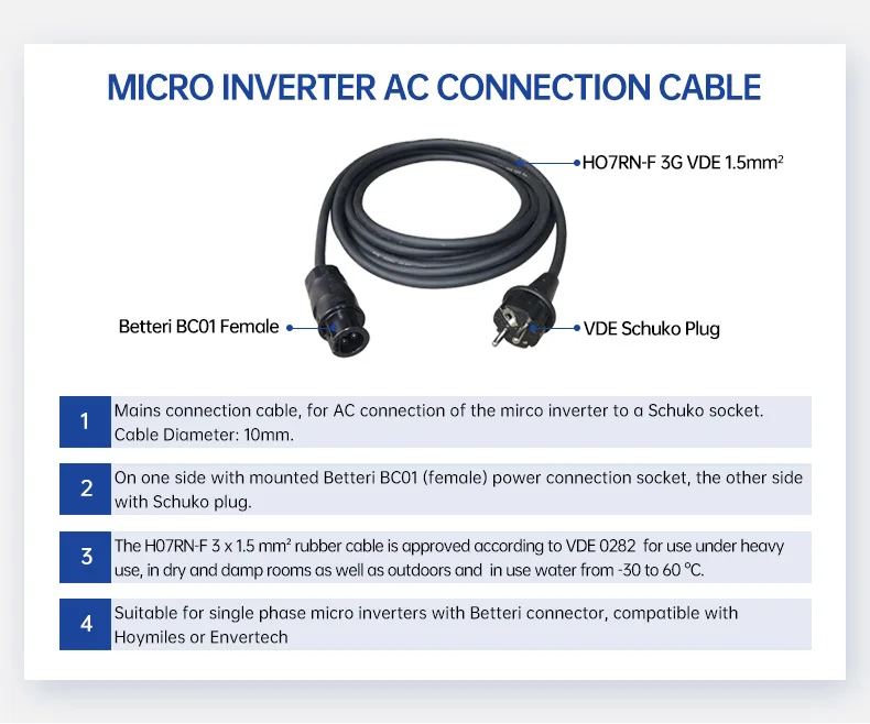 Bc01 To Schuko Cable Solar Panel Ac Power Cable 3m Betteri H07rn-f 3g1 ...