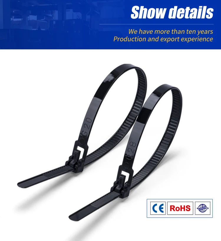 Hot Releasable Cable Ties 7.6*300mm Reusable Zip Tie Customized UV ...