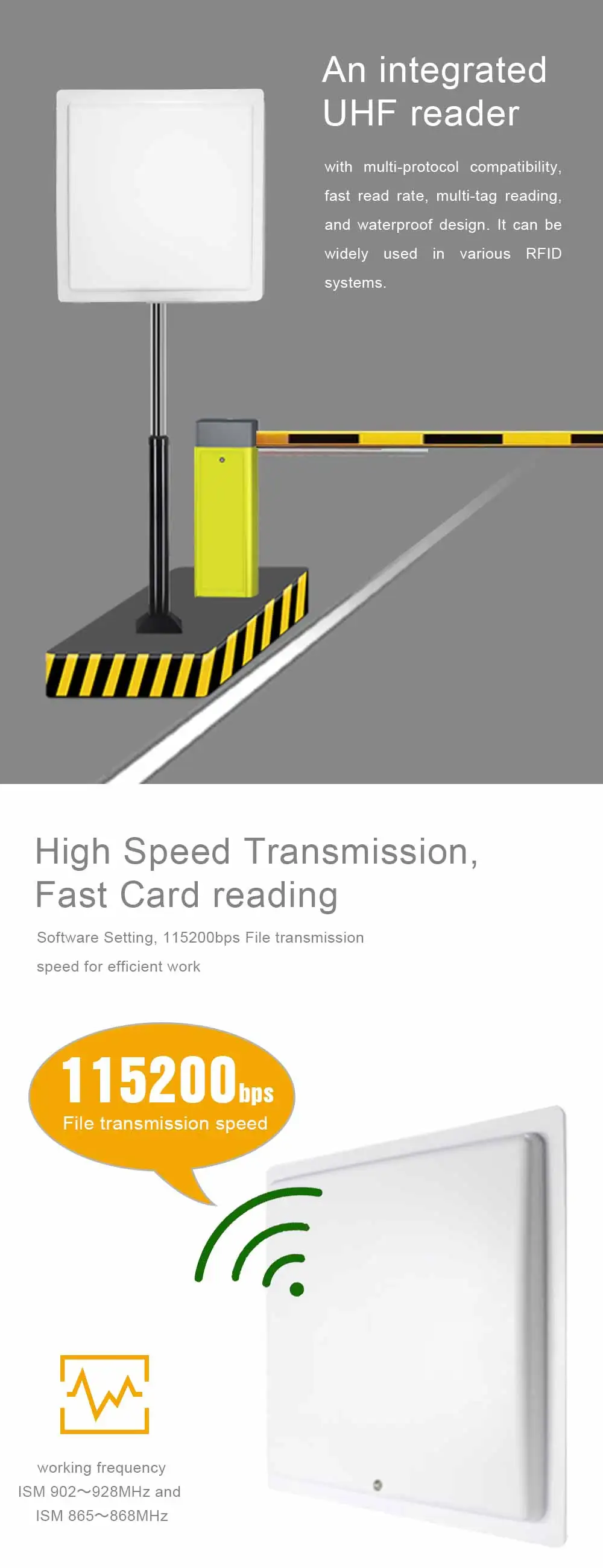 15m UHF RFID Reader UHF 12dbi Antenna 15m Long Range Read Distance ...