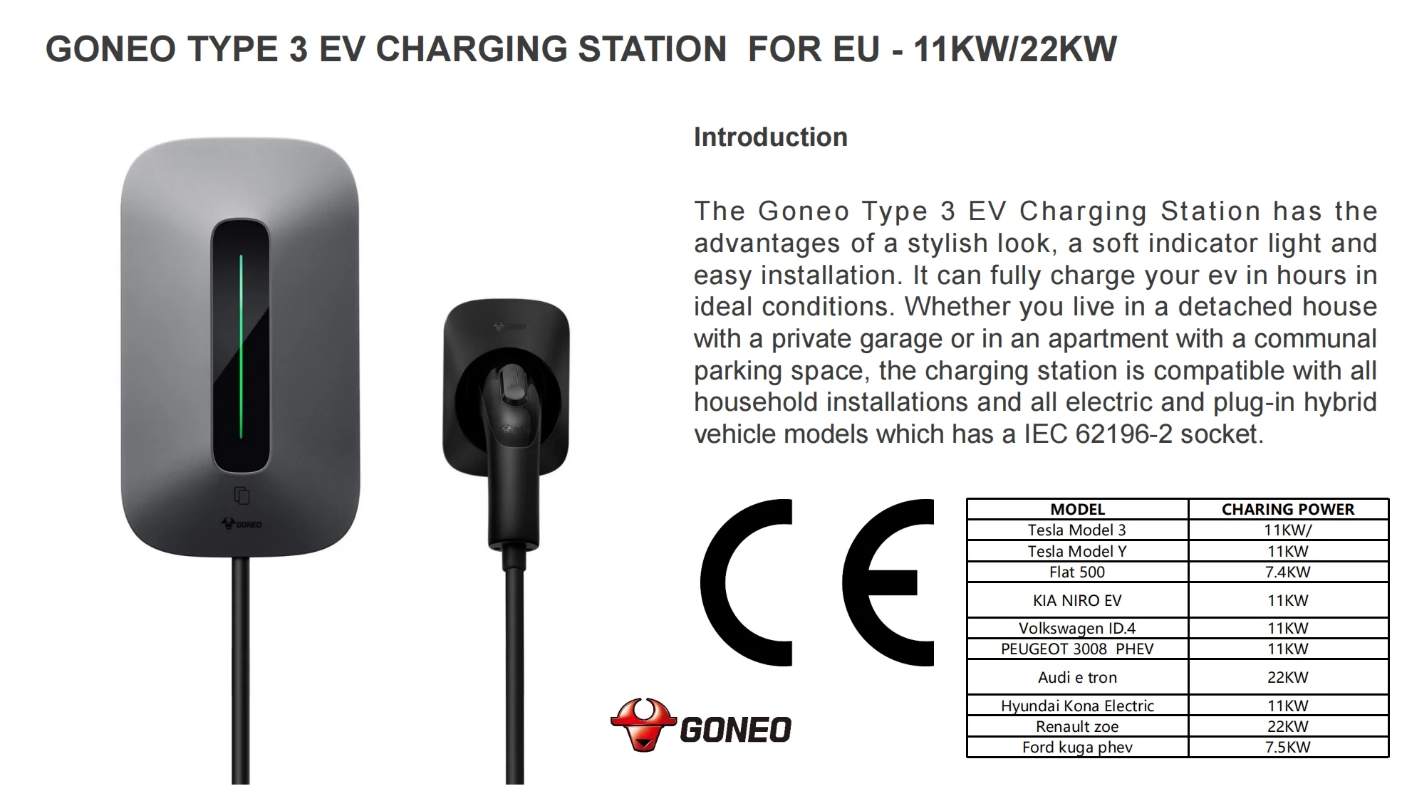 Goneo Universal Typ3 Ev Car Charger Electric Vehicle Charging Station ...