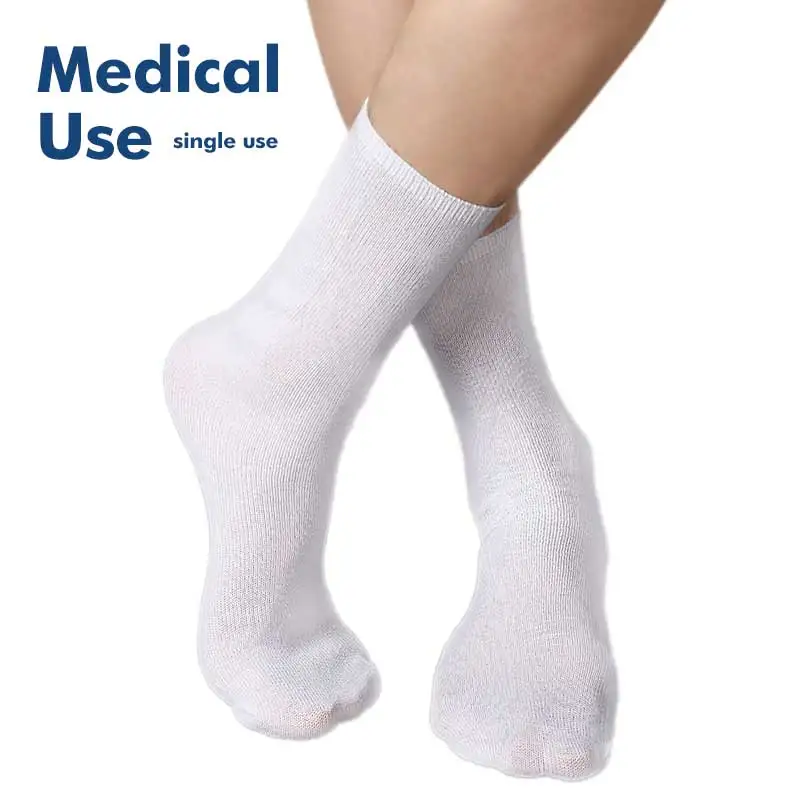 White Medical Disposable Cotton Extra Wide Loose Fit Crew Socks For ...