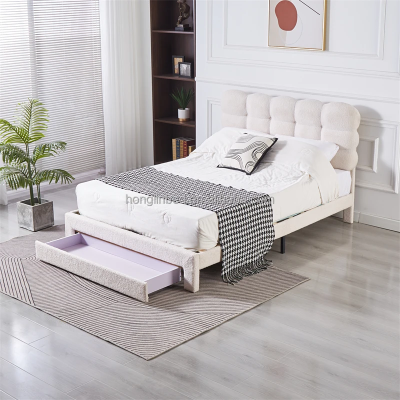 Amazing Fleece Bedroom Furniture Block Tufted Headboard White Girls ...