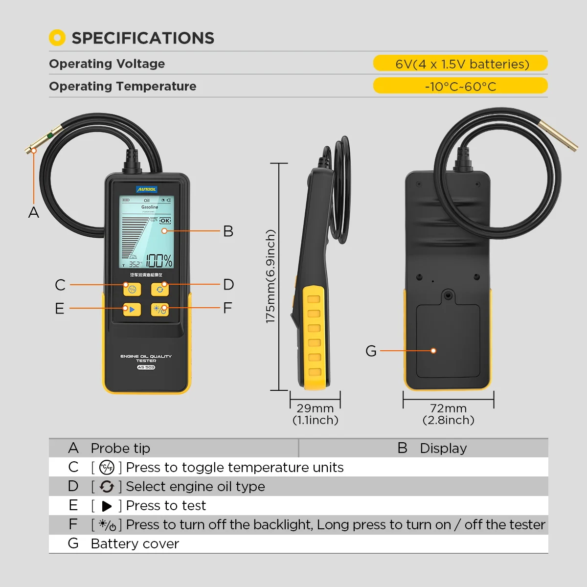 AUTOOL AS503 Car Engine Oil Quality Check Detector Analyzer Testing ...