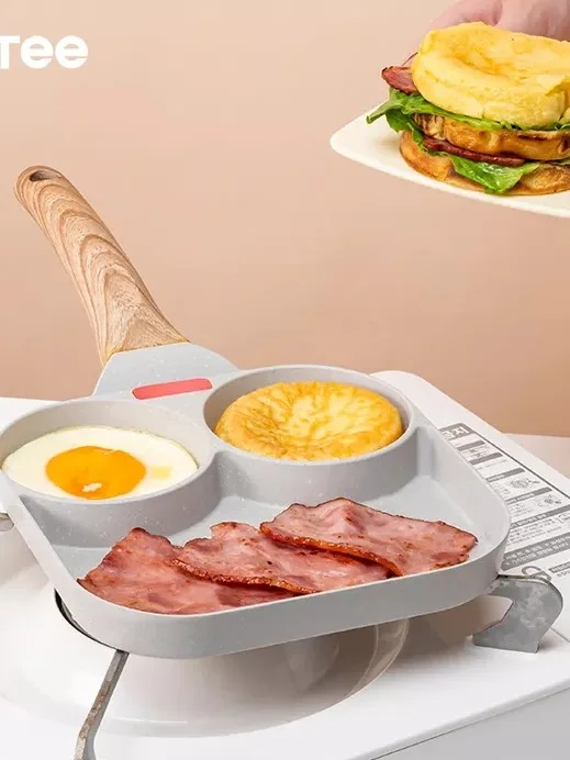 Jeetee Egg Frying Pan 3 Sections Cookware Breakfast Frying Pan Divider ...