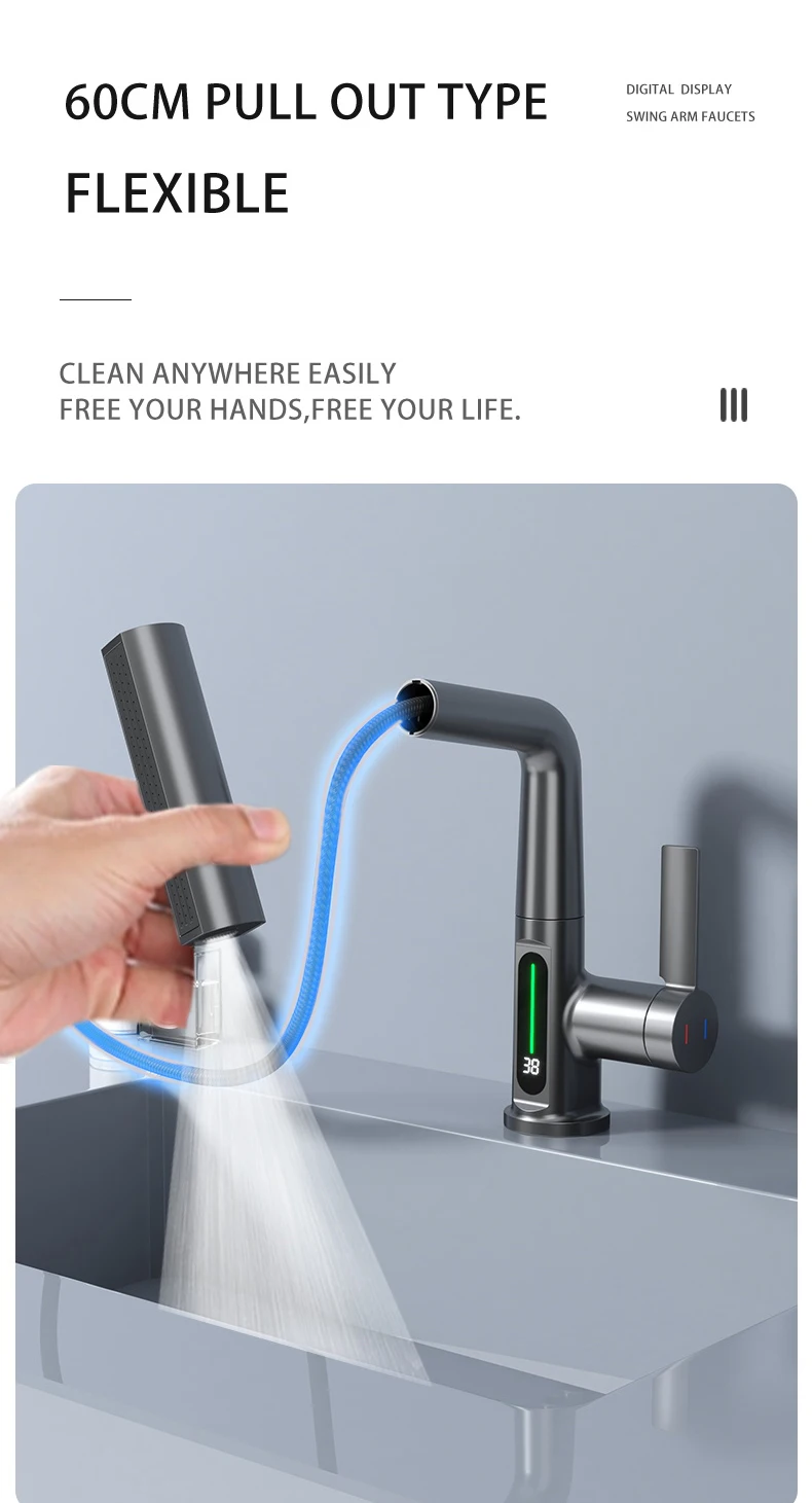 Amazing Design Waterfall Pull Out Luxury Smart Bathroom Faucets ...