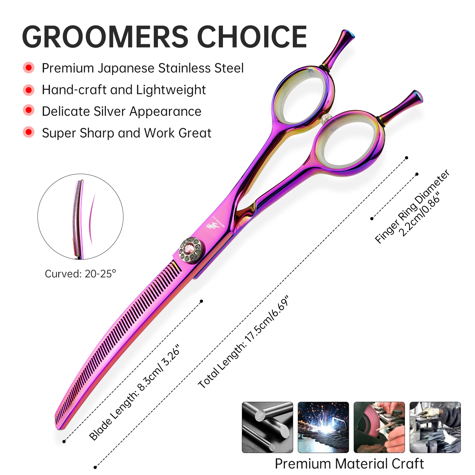 7.0inch Purple Japan 440c Curved Fishbone/Dense Scissors Paint Shaped ...