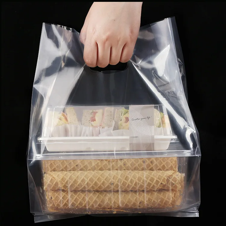 Cake Plastic Bag With Logo Die Cutting Handle Transparent Bread Baking ...