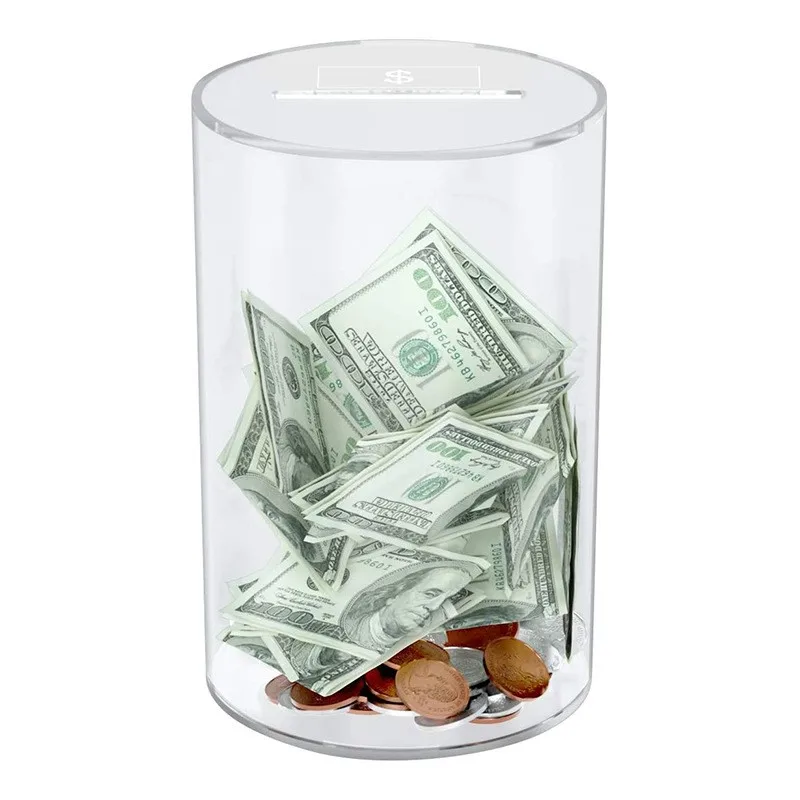 Clear Acrylic Unopenable Money Bank Jar for Cash and Coins| Alibaba.com