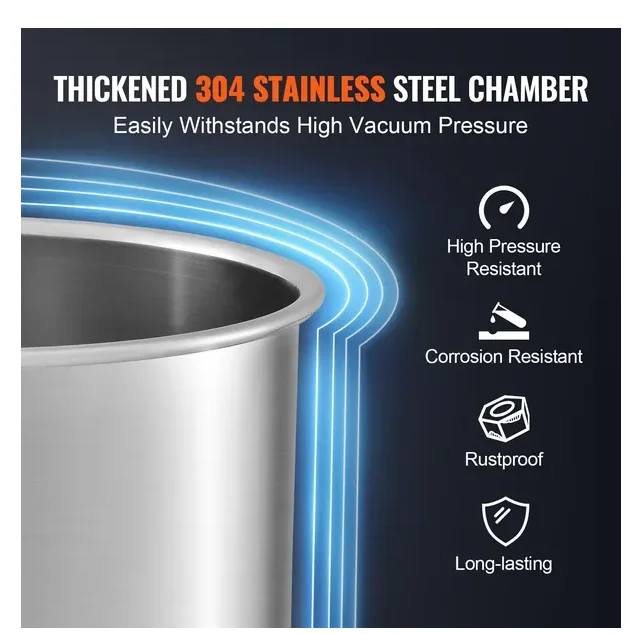 VEVOR 3 Gallon Vacuum Chamber, Upgraded Tempered Glass Lid Vacuum ...