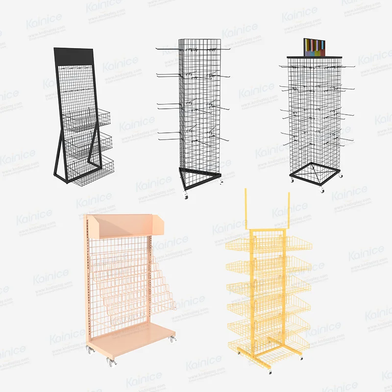 Kainice Stainless Steel Storage Rack Wall Mesh Black Grid Spinner Rack ...