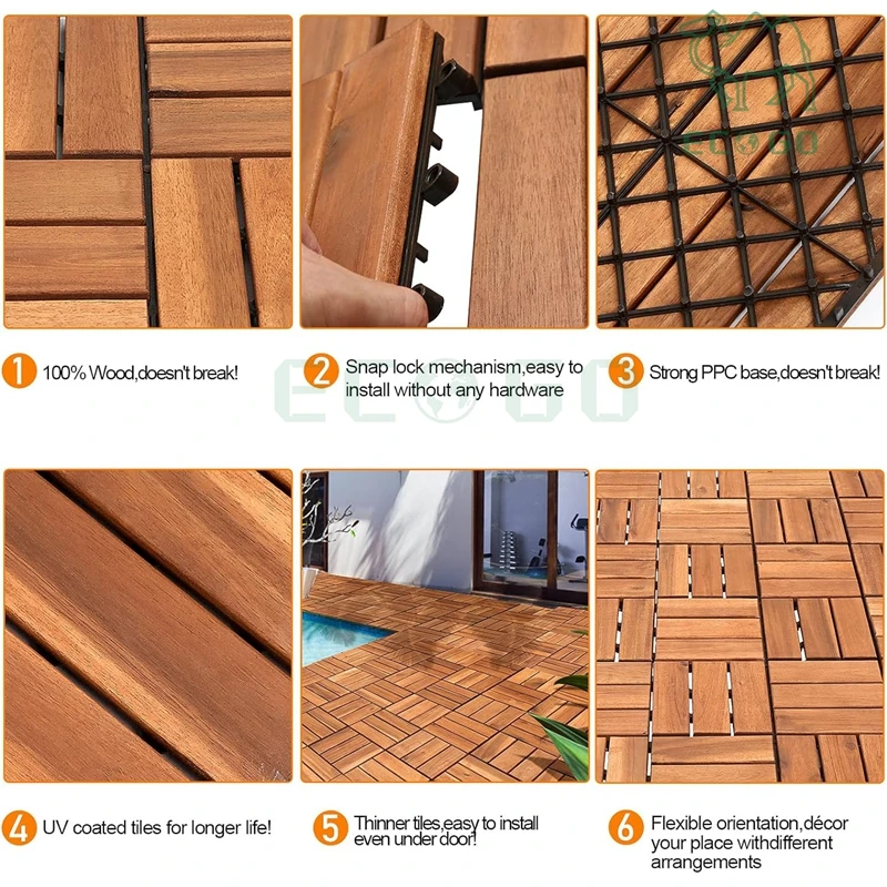 Deluxe Wooden Tiles Acacia Mosaic Patio Tile 30 X 30 Cm Plug-in System ...
