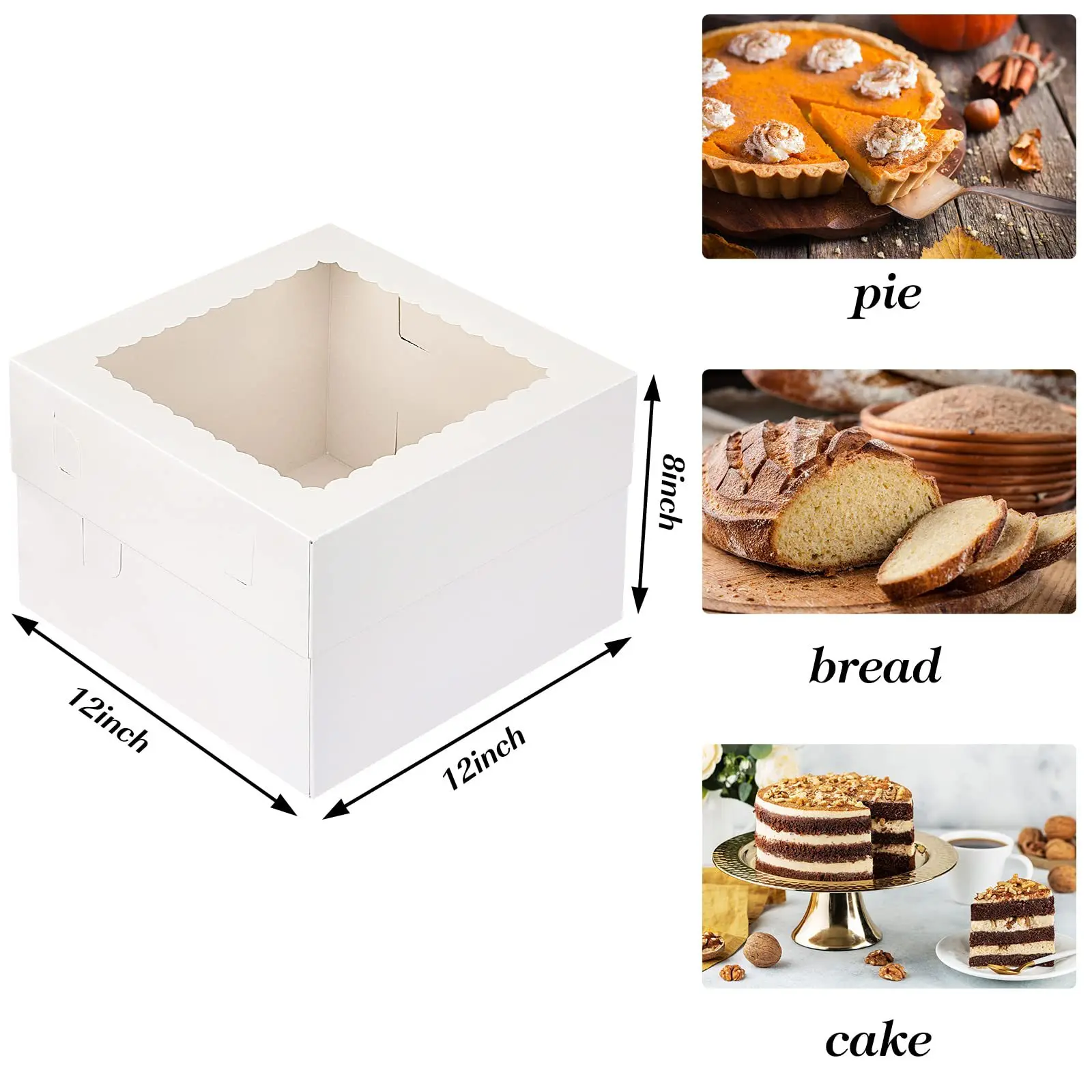 White Paper Bakery Box - Customizable 10x10x5 Cake Packaging