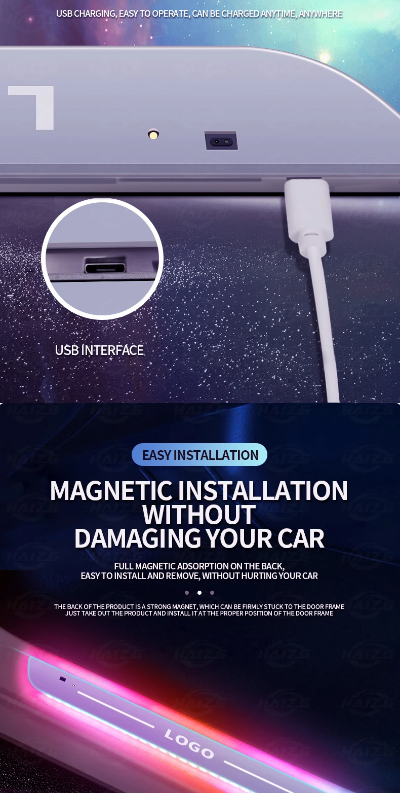 Haizg New Arrival Usb Rechargeable 4pcs Car Plate Pedal Custom Logo Led ...