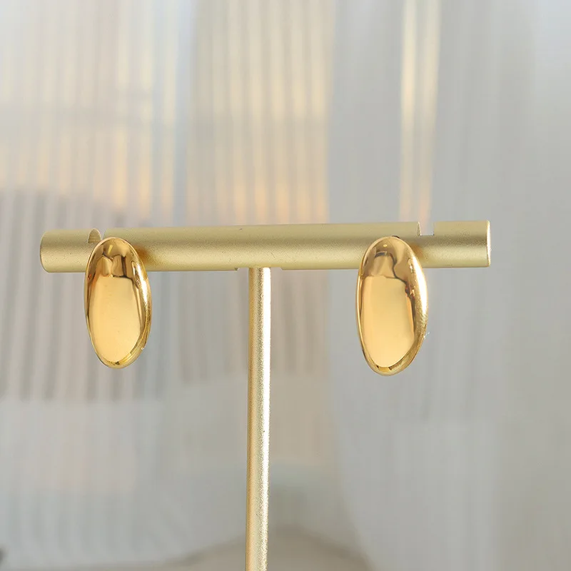 High Polish Jewelry Oval Stud Earring 18k Gold Plated Stainless Steel ...