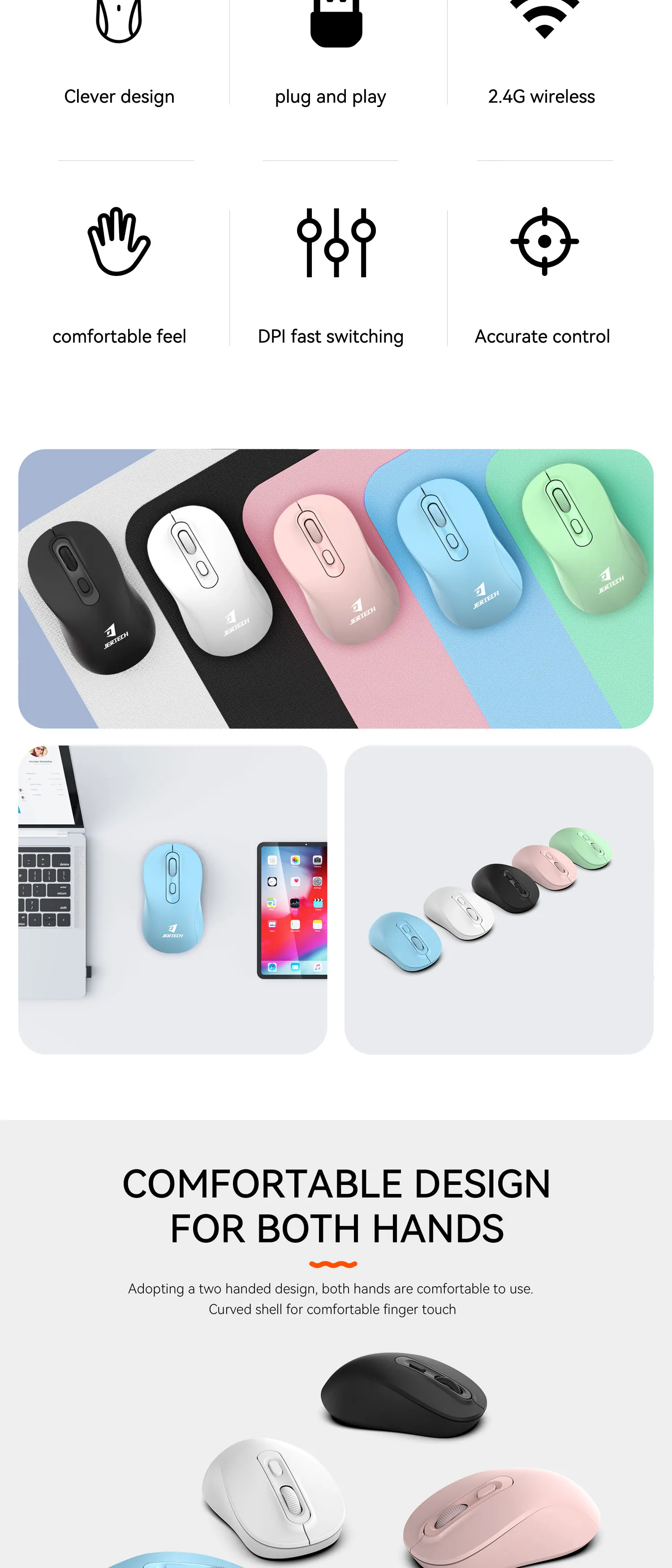 Jertech SM-01 Colorful Wireless Mouse for PC & Laptop – Portable ...