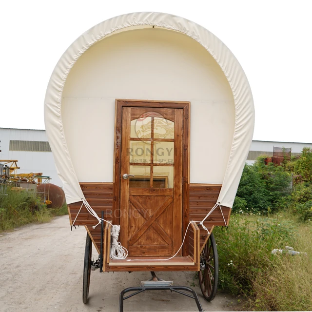Outdoor Luxury Mobile Carriage Tent House Wooden Covered Wagon Tent ...