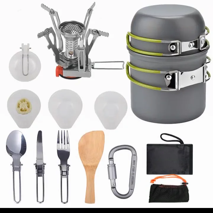 Portable Camping Cooking Pot Sets And Gas Stove Cookware For Outdoor ...