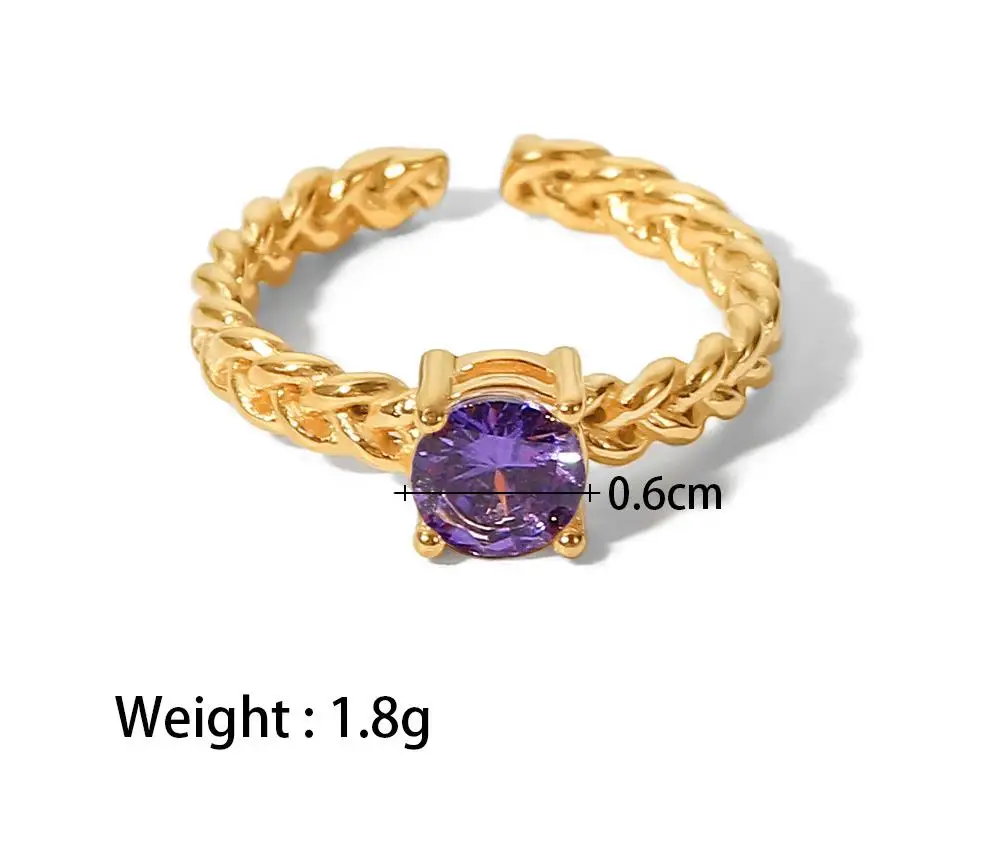 Ins Style 18k Gold Stainless Steel Round Zircon Inlaid Wheat Braided Adjustable Ring For Women ...