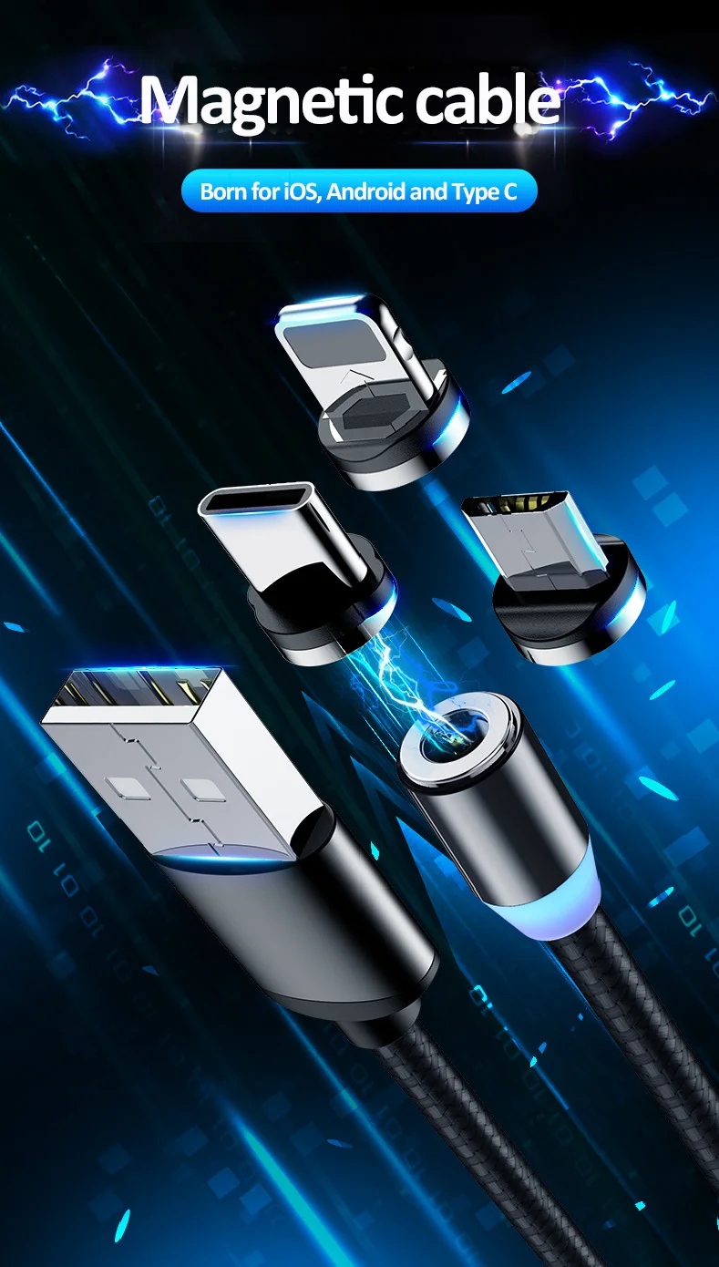 Round Shape Magnetic Usb 3 In 1 Charging Cable Magnet Charger Usb-c ...