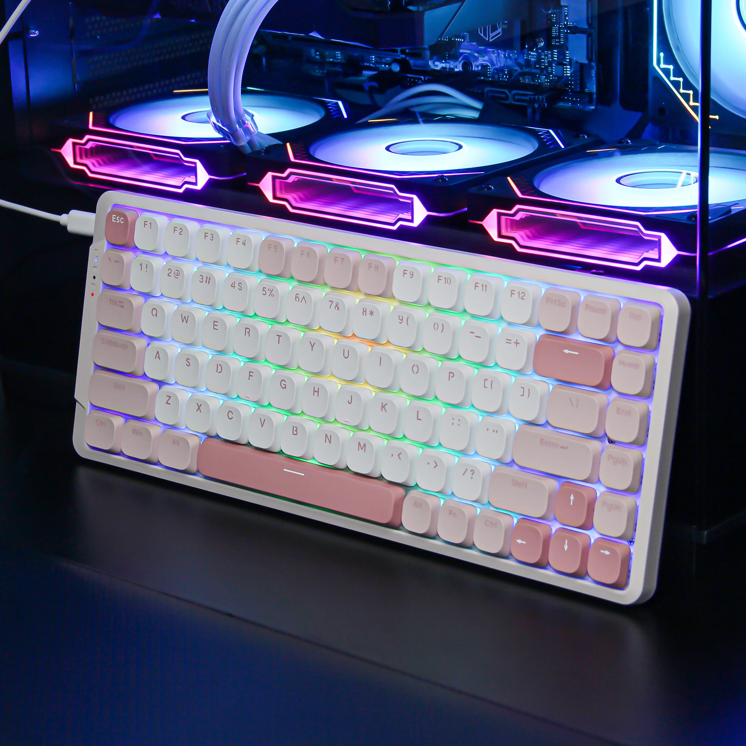 Wireless Pink Mechanical Keyboard Ergonomic Full Size Typewriter Retro ...