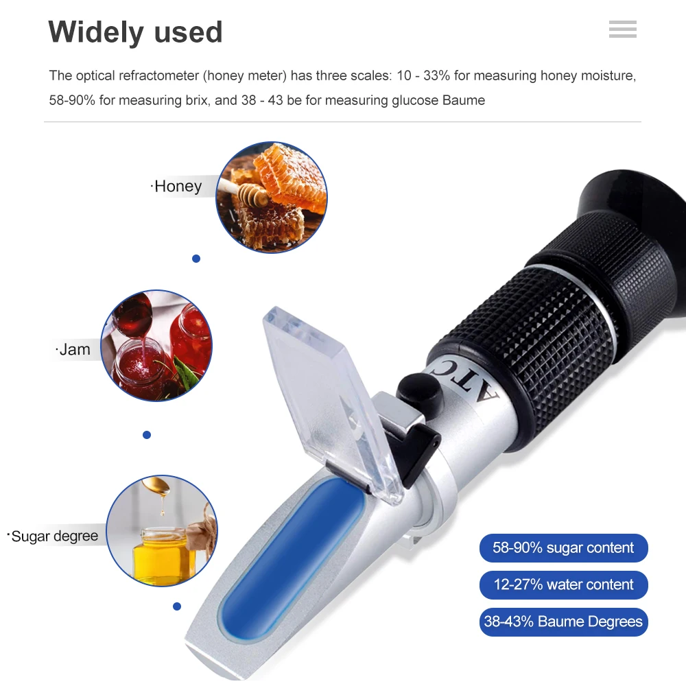 Hand-held 58-90% Honey Refractometer Brix Honey Atc For Jam Syrup ...