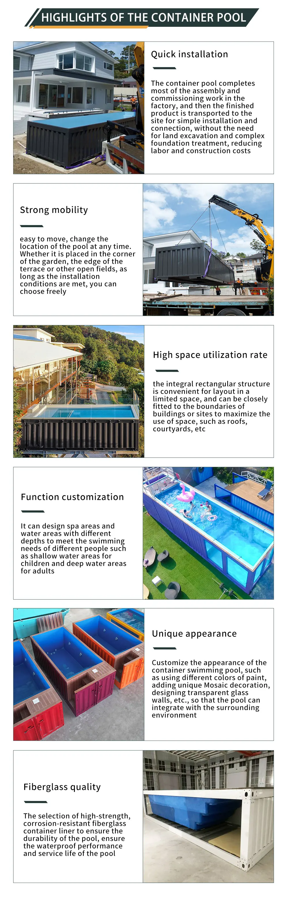 Outdoor UV Resistant Fiberglass Above Ground Pool - 20ft Container ...