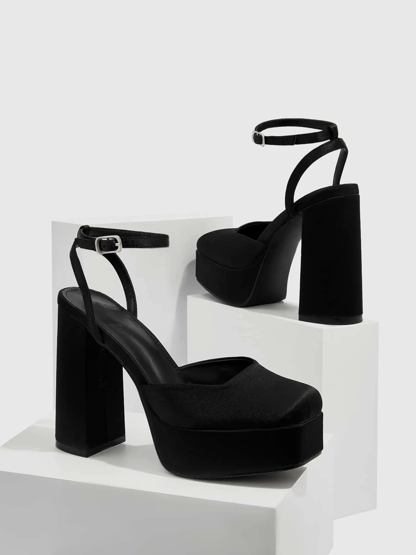 High Quality Oem Minimalist Platform Chunky Heeled Satin Ankle Strap ...